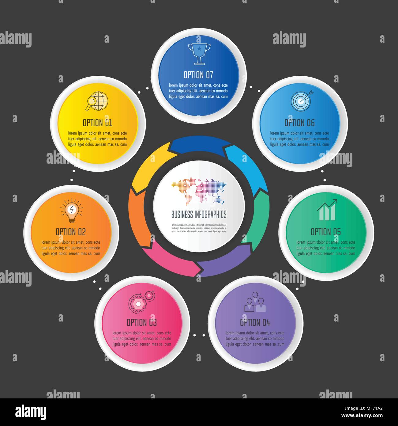 Creative concept for infographic with 7 options, parts or processes ...