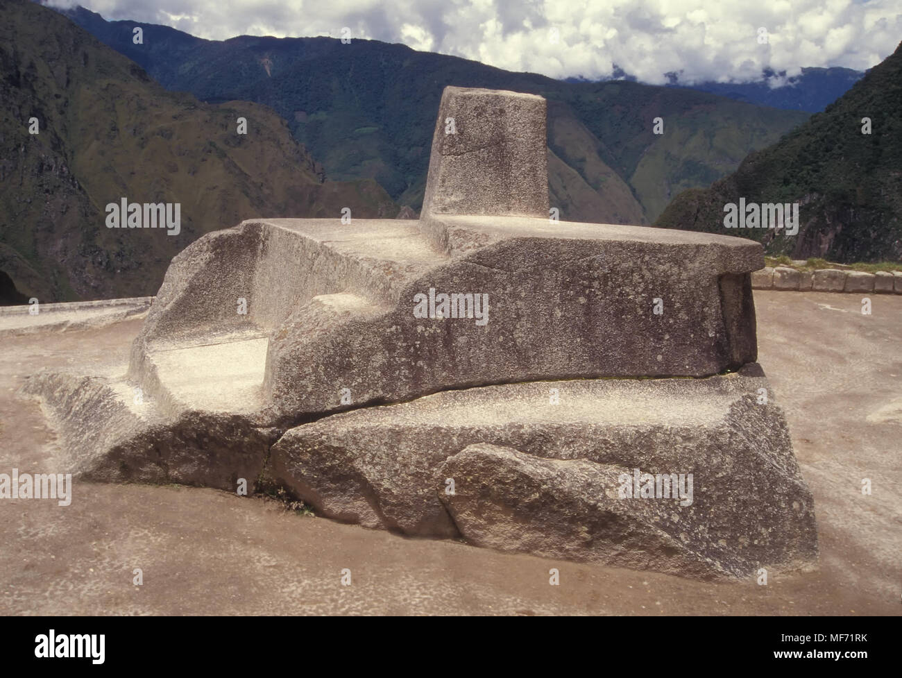 Intihuatana stone at Machu Picchu, Peru. Declared world heritage site Stock Photo - Alamy