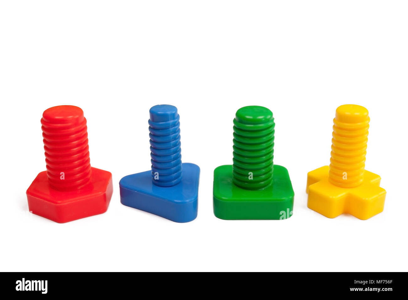 Colored plastic bolts on white background Stock Photo - Alamy