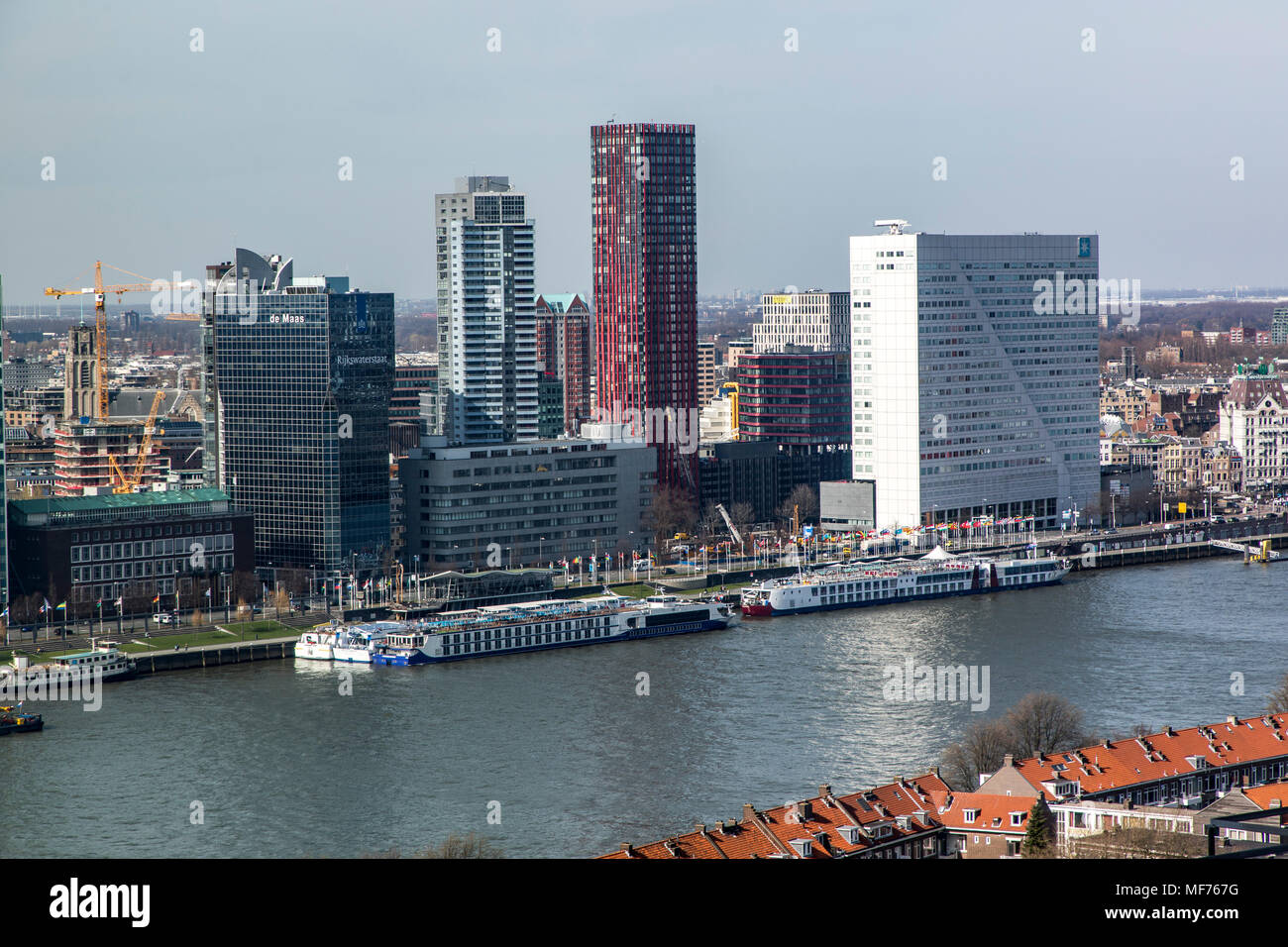 The skyline of Rotterdam, on the Nieuwe Maas, river, Netherlands Stock ...
