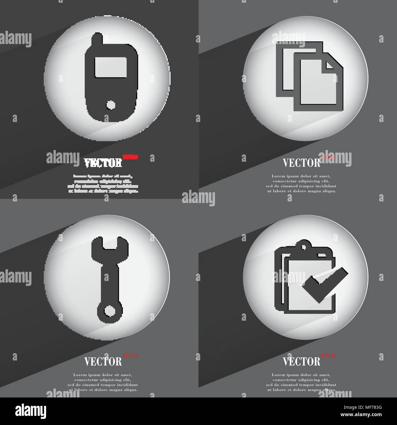 Set of one-color web buttons flat design. Simple circle sticker ...