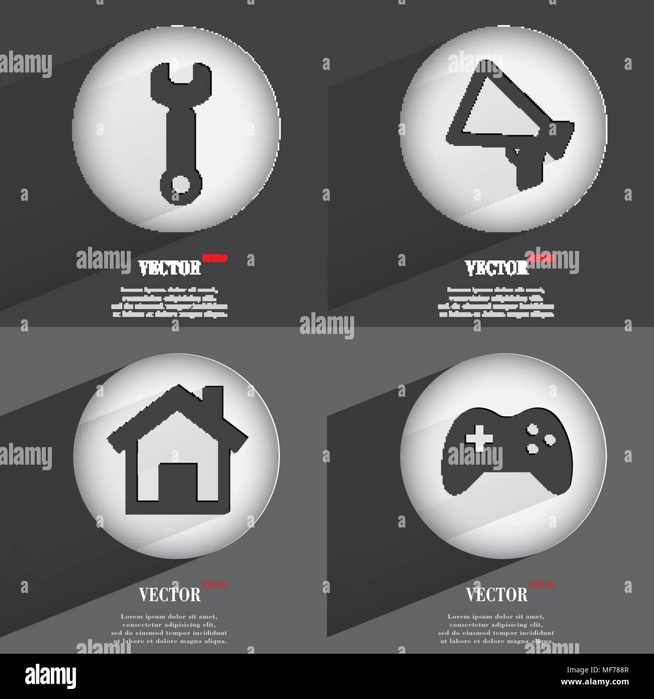 Set of 4 Flat Buttons. Icons with Shadows on Circular. Vector ...