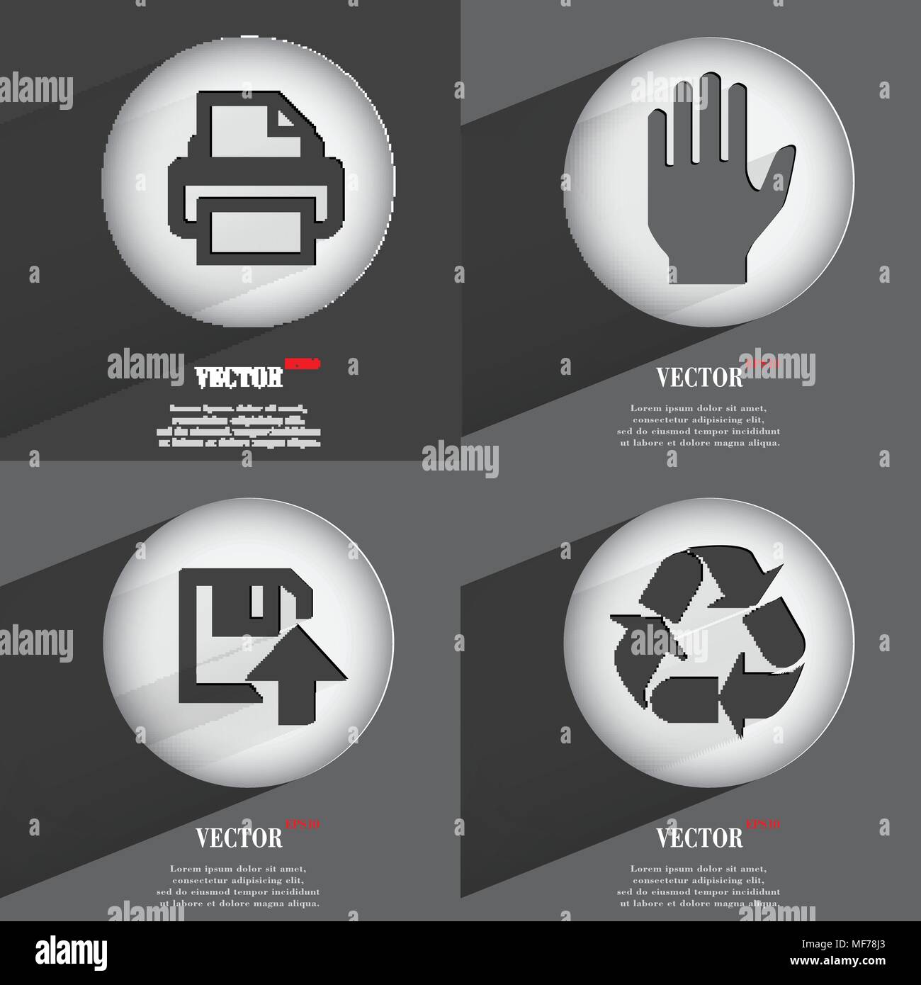 Set of one-color web buttons flat design. Simple circle sticker ...