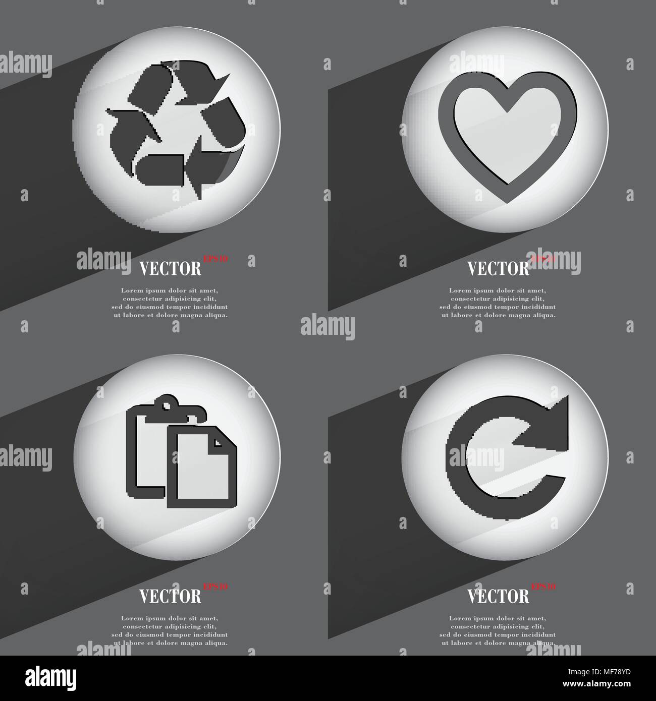 Set of one-color web buttons flat design. Simple circle sticker ...