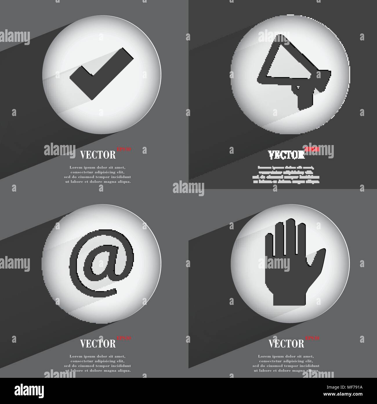 Set of one-color web buttons flat design. Simple circle sticker ...