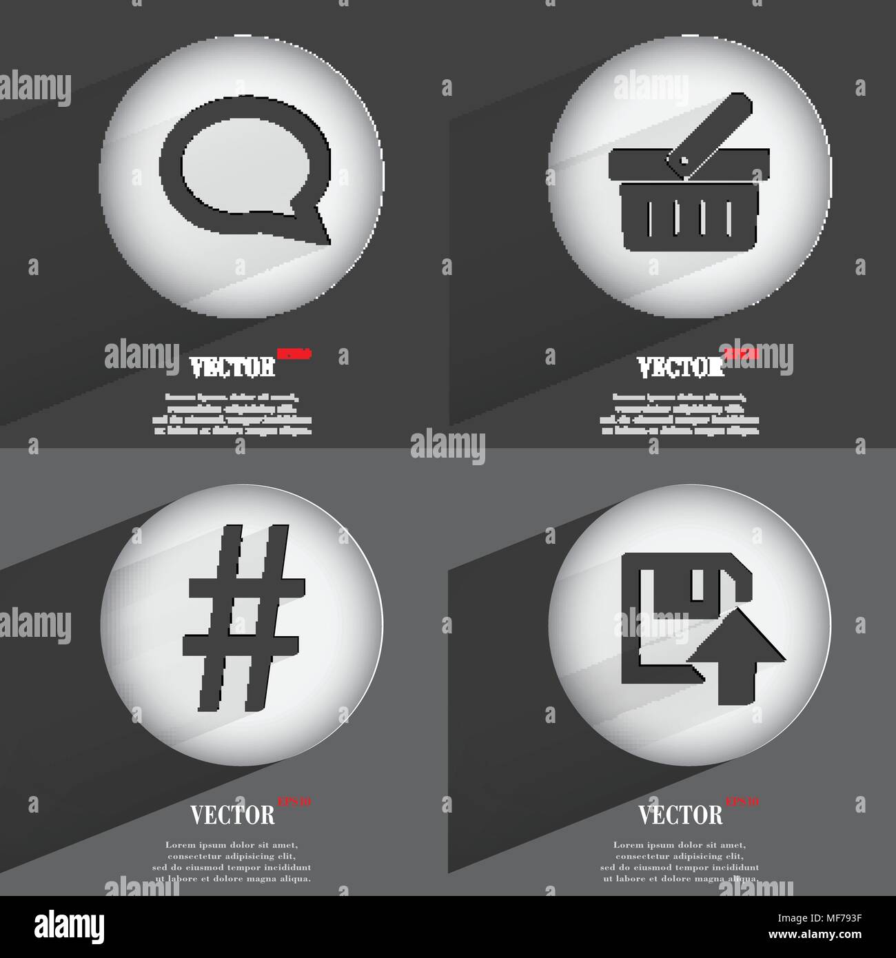 Set of Trendy buttons. Icons With Long Shadow. Vector illustration ...