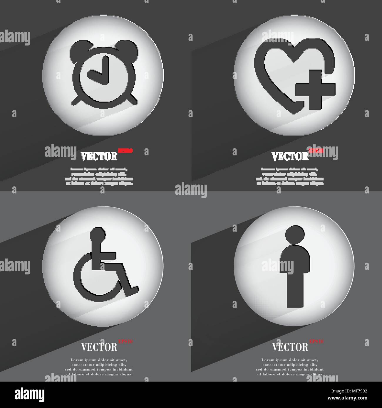 Set of Trendy buttons. Icons With Long Shadow. Vector illustration ... Set of Trendy buttons. Icons With Long Shadow. Vector illustration ...