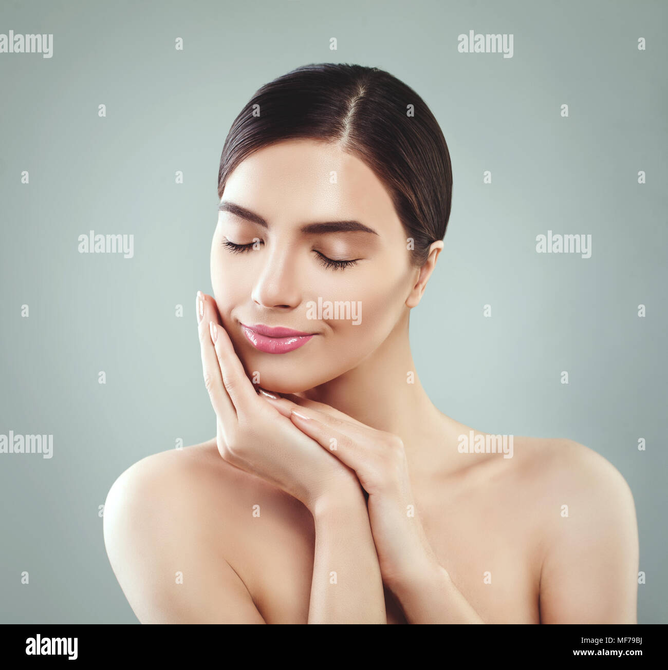 Young Spa Woman Smiling Healthy Female Face Close Up Spa Beauty And