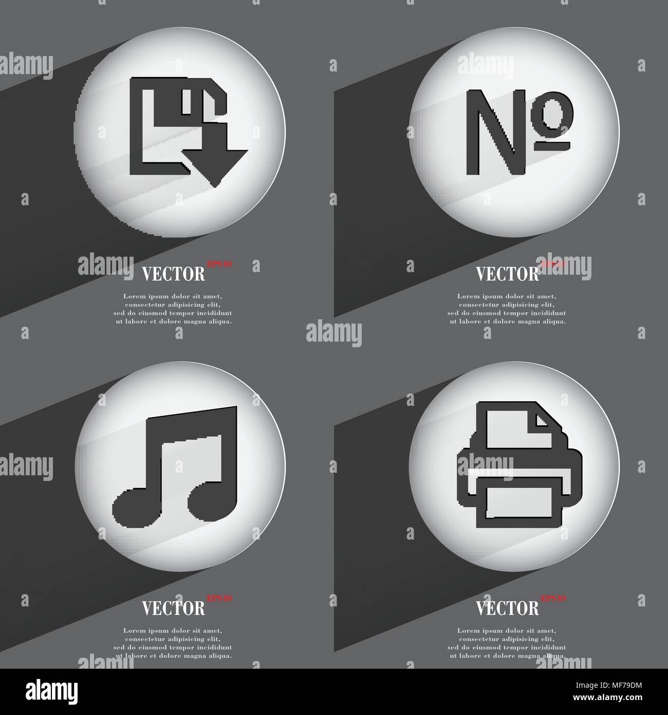 Set of Trendy buttons. Icons With Long Shadow. Vector illustration ...