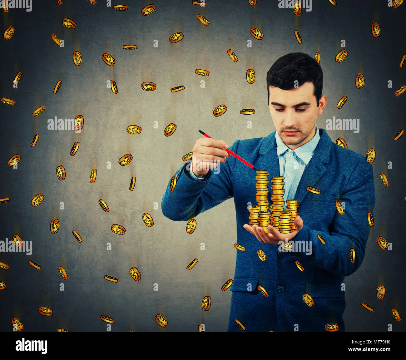 Man coins money wealth rain hi-res stock photography and images - Alamy