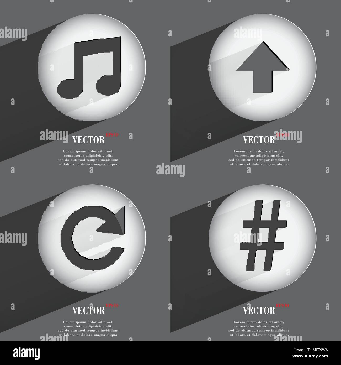 Set of 4 Flat Buttons. Icons with Shadows on Circular. Vector ...