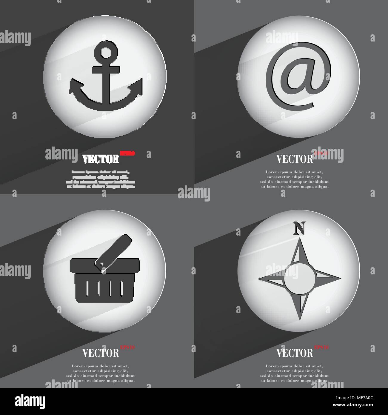 Set of 4 Flat Buttons. Icons with Shadows on Circular. Vector ...