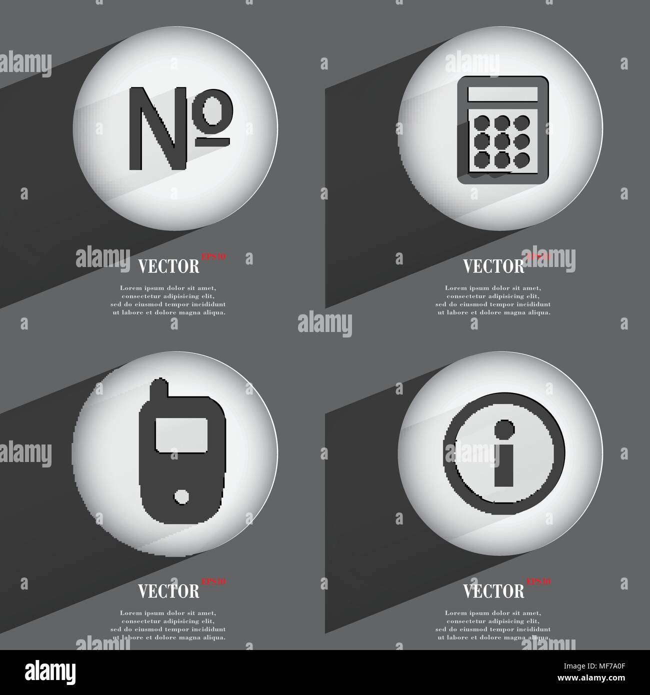 Set of 4 Flat Buttons. Icons with Shadows on Circular. Vector ...