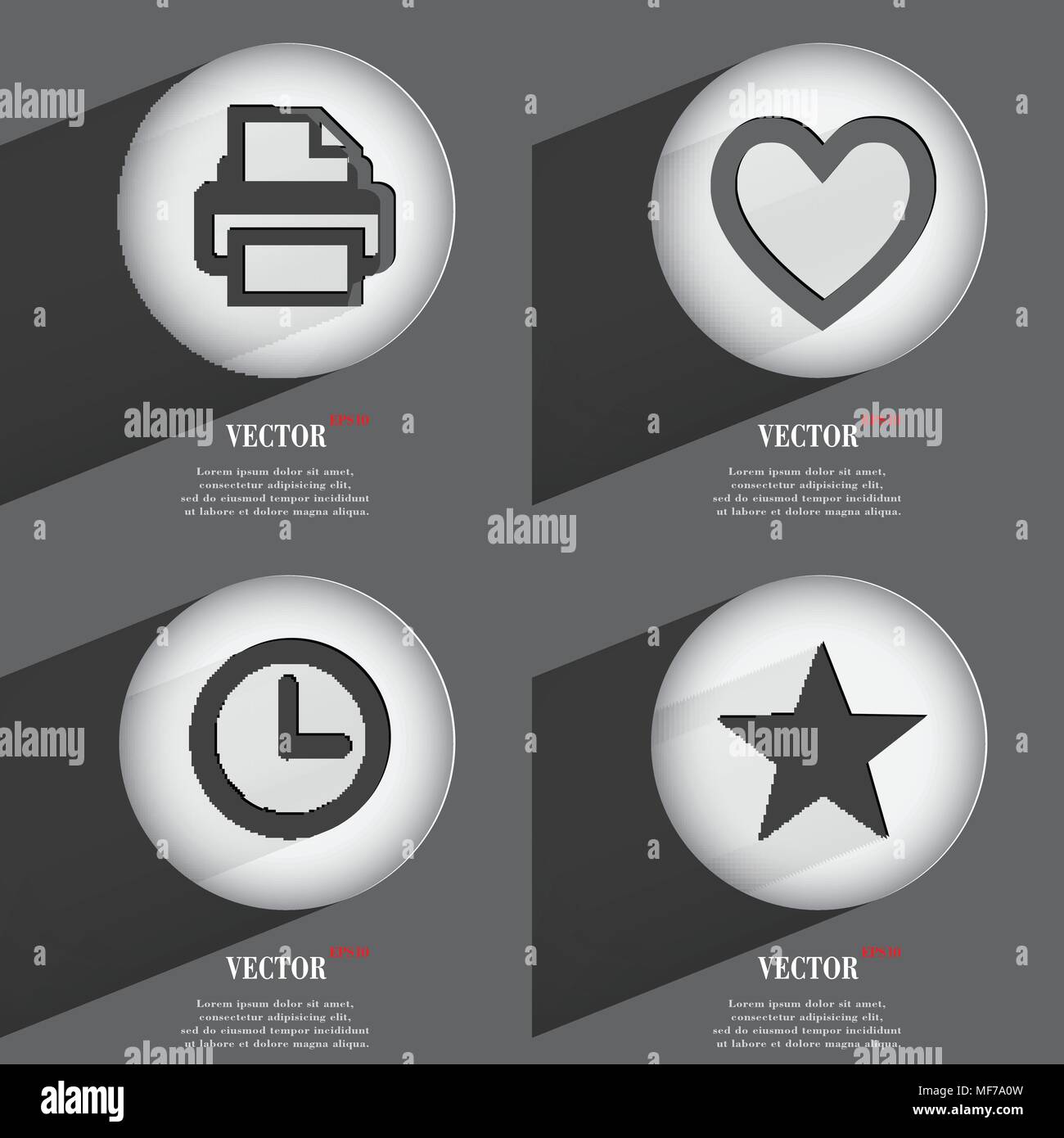 Set of 4 Flat Buttons. Icons with Shadows on Circular. Vector ...