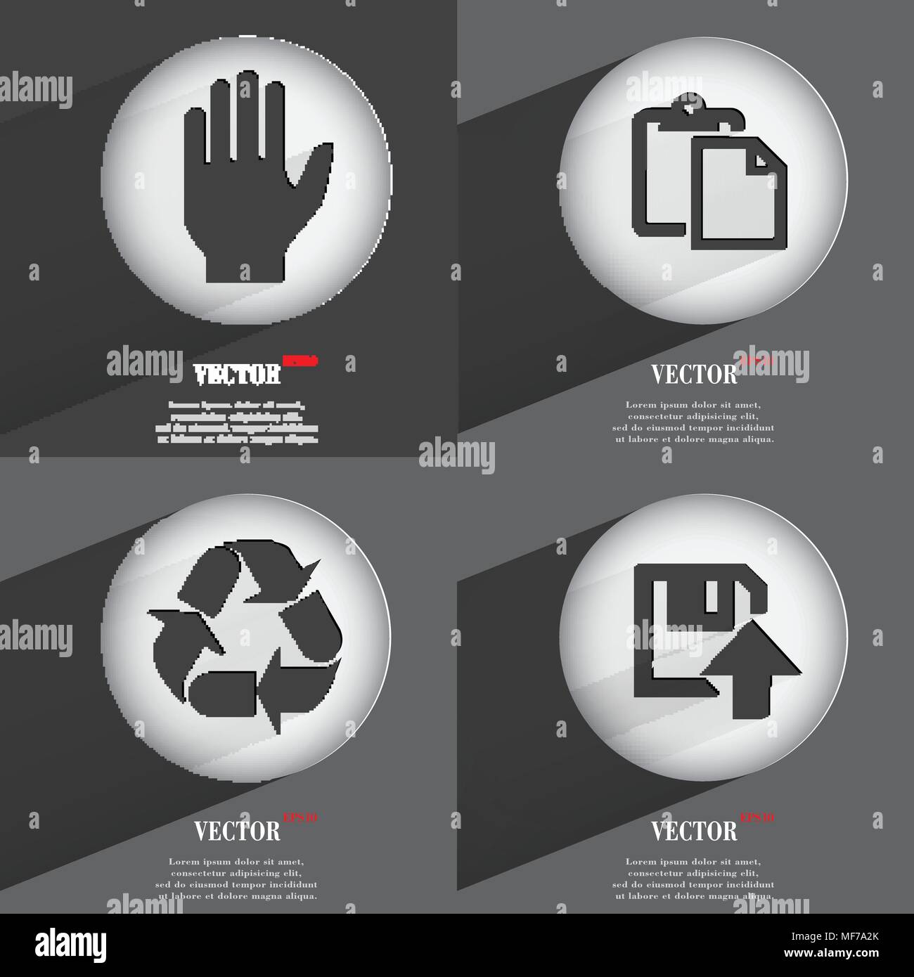 Set of 4 Flat Buttons. Icons with Shadows on Circular. Vector ...