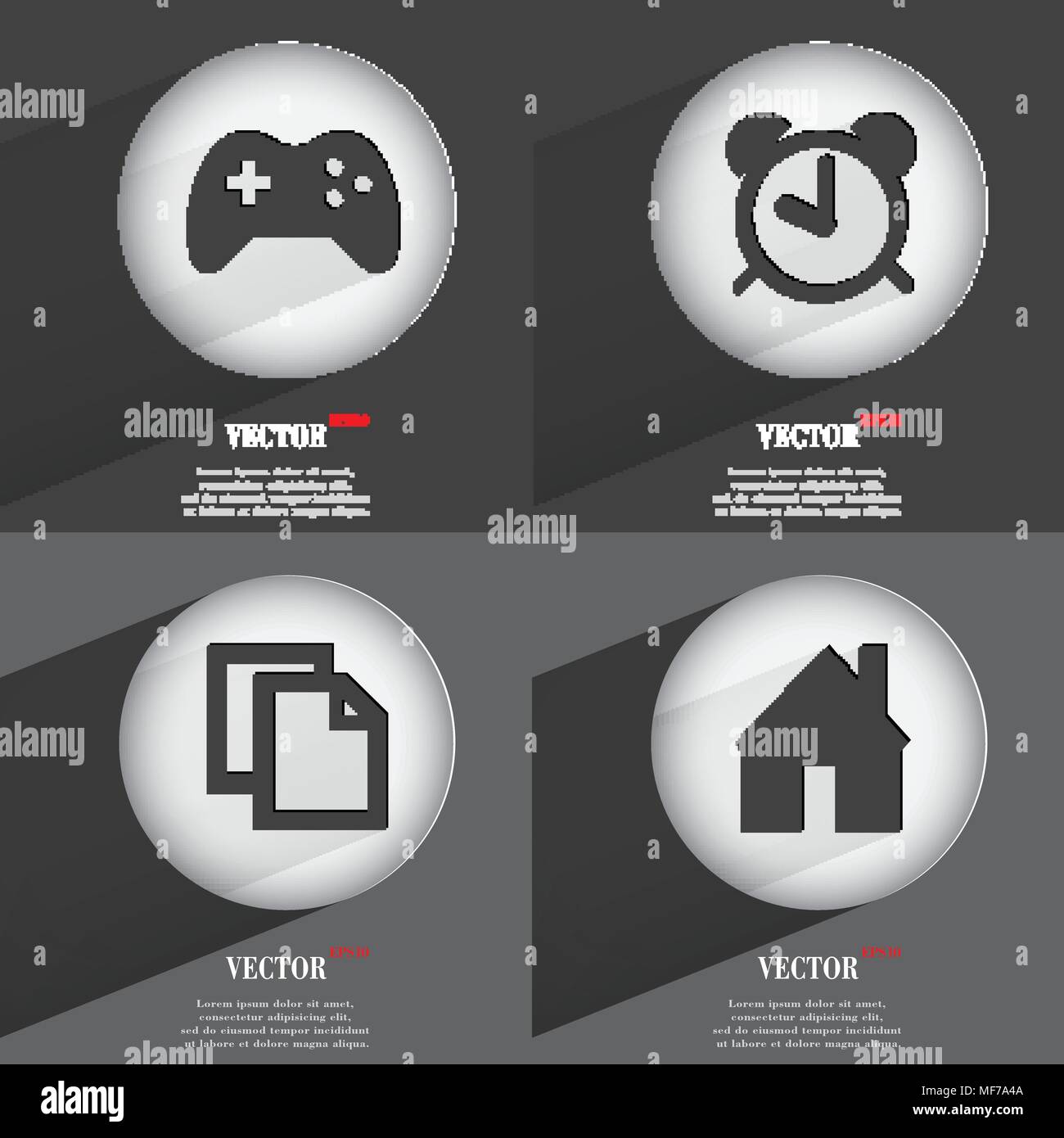 Set of 4 Flat Buttons. Icons with Shadows on Circular. Vector ...