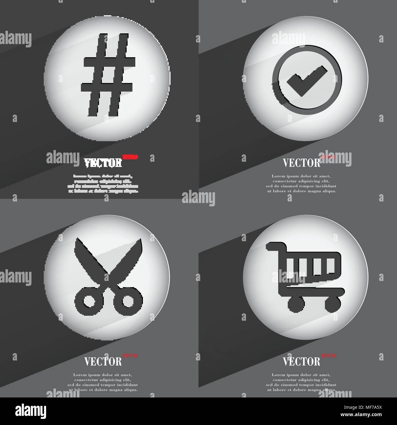 Set of 4 Flat Buttons. Icons with Shadows on Circular. Vector ...
