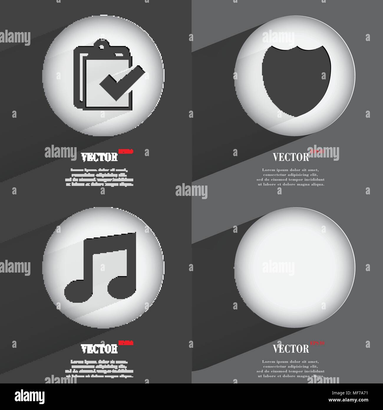 Set of 4 Flat Buttons. Icons with Shadows on Circular. Vector ...