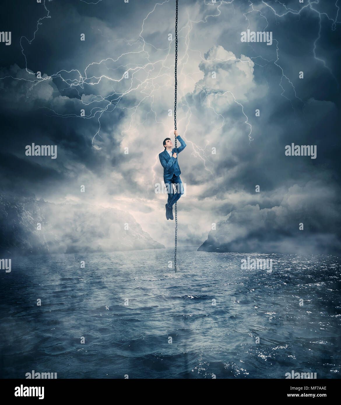 Businessman hanging rope hi-res stock photography and images - Alamy