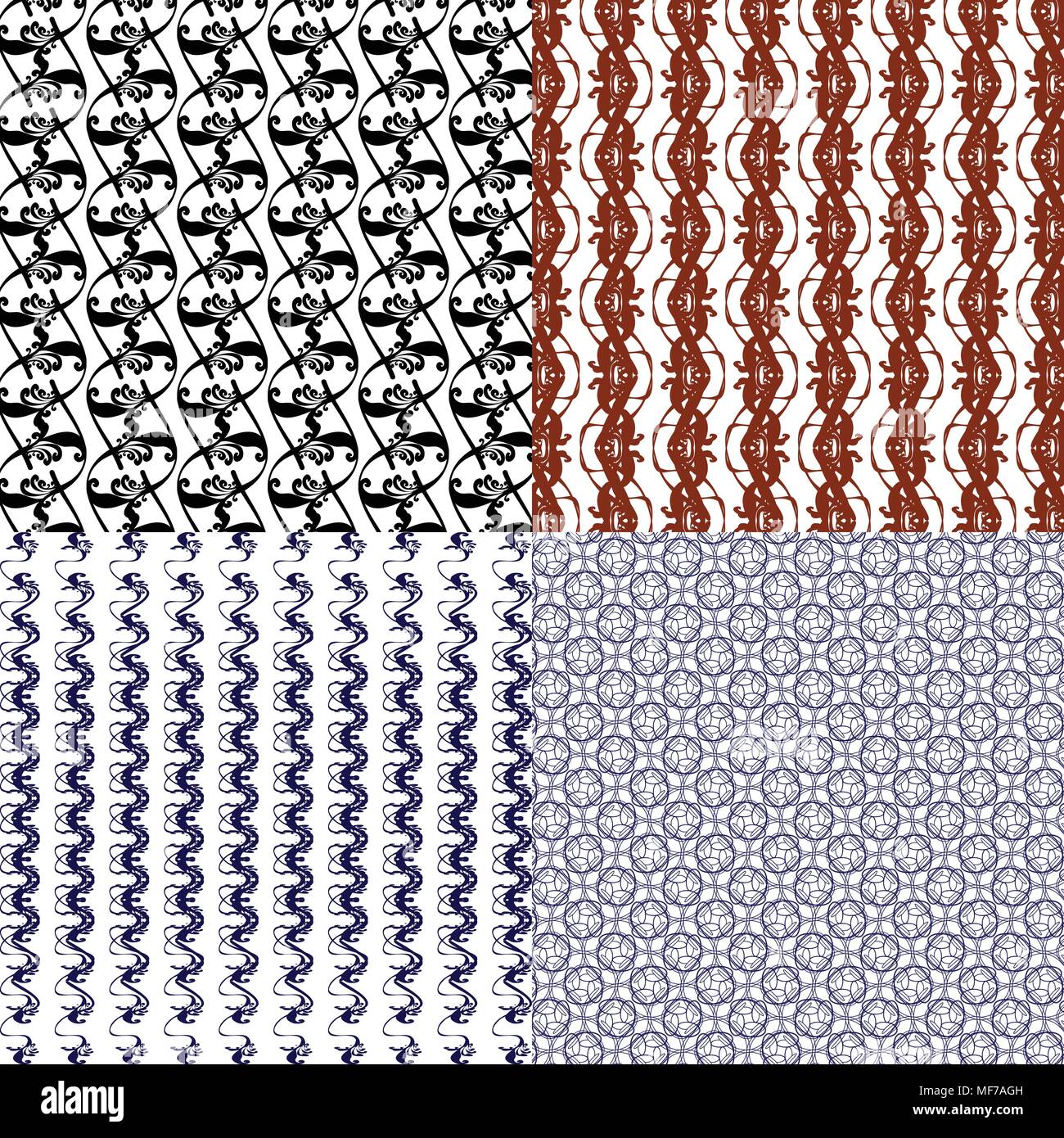 Set of 4 monochrome elegant patterns.Vector ornaments. May be used as ...