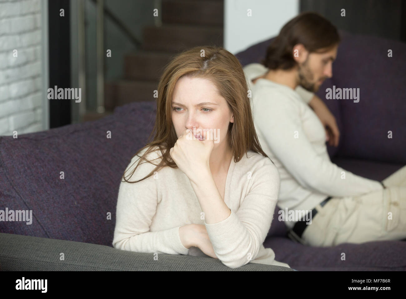 Sad disappointed woman thinking of divorce after fight with husb Stock ...