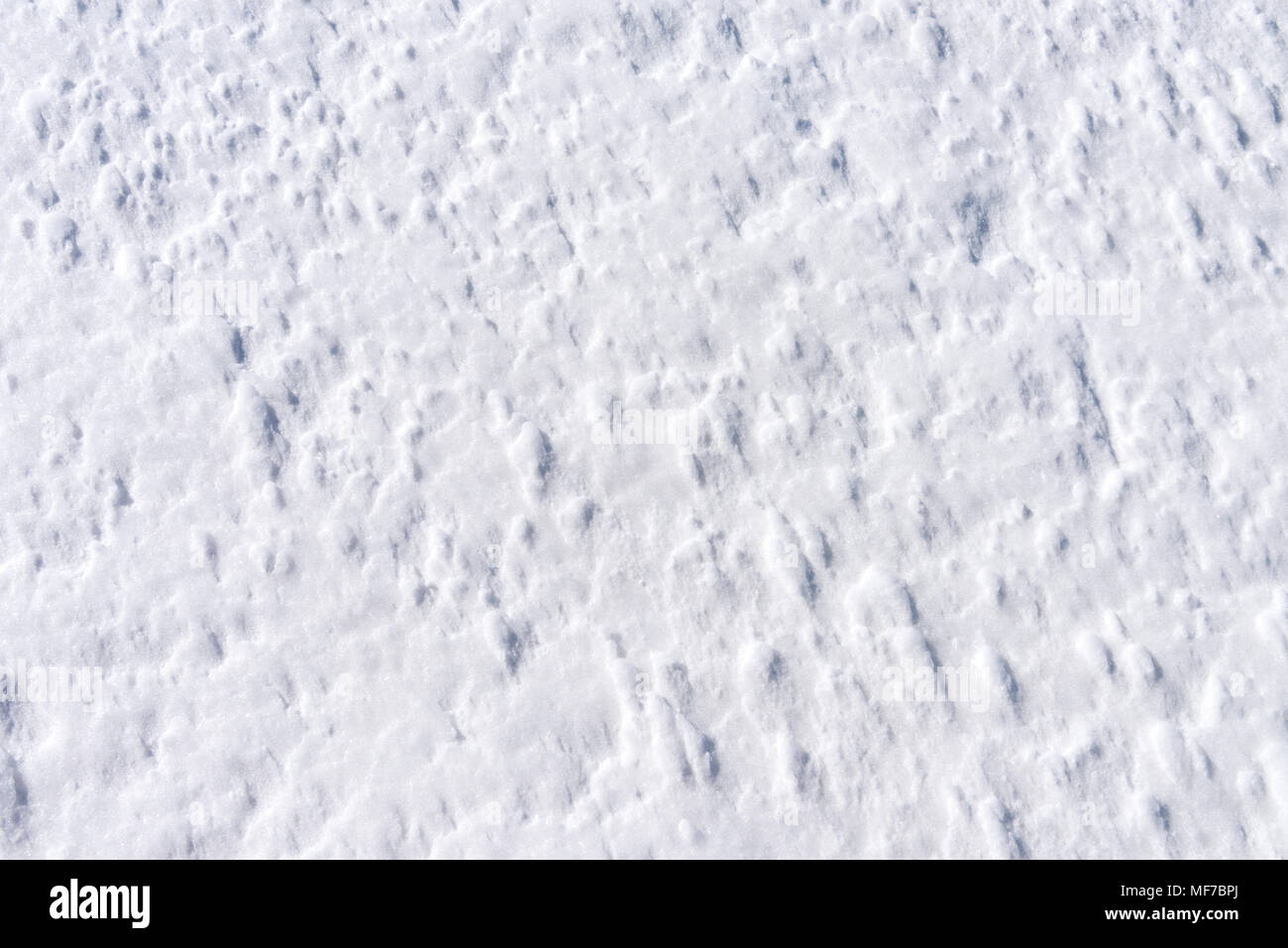 Close-up of bright white snow texture or background, surface of the ...