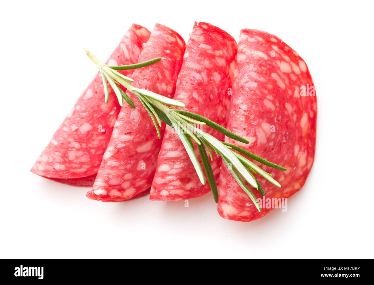 Slices of smoked salami sausage isolated on white background Stock Photo - Alamy