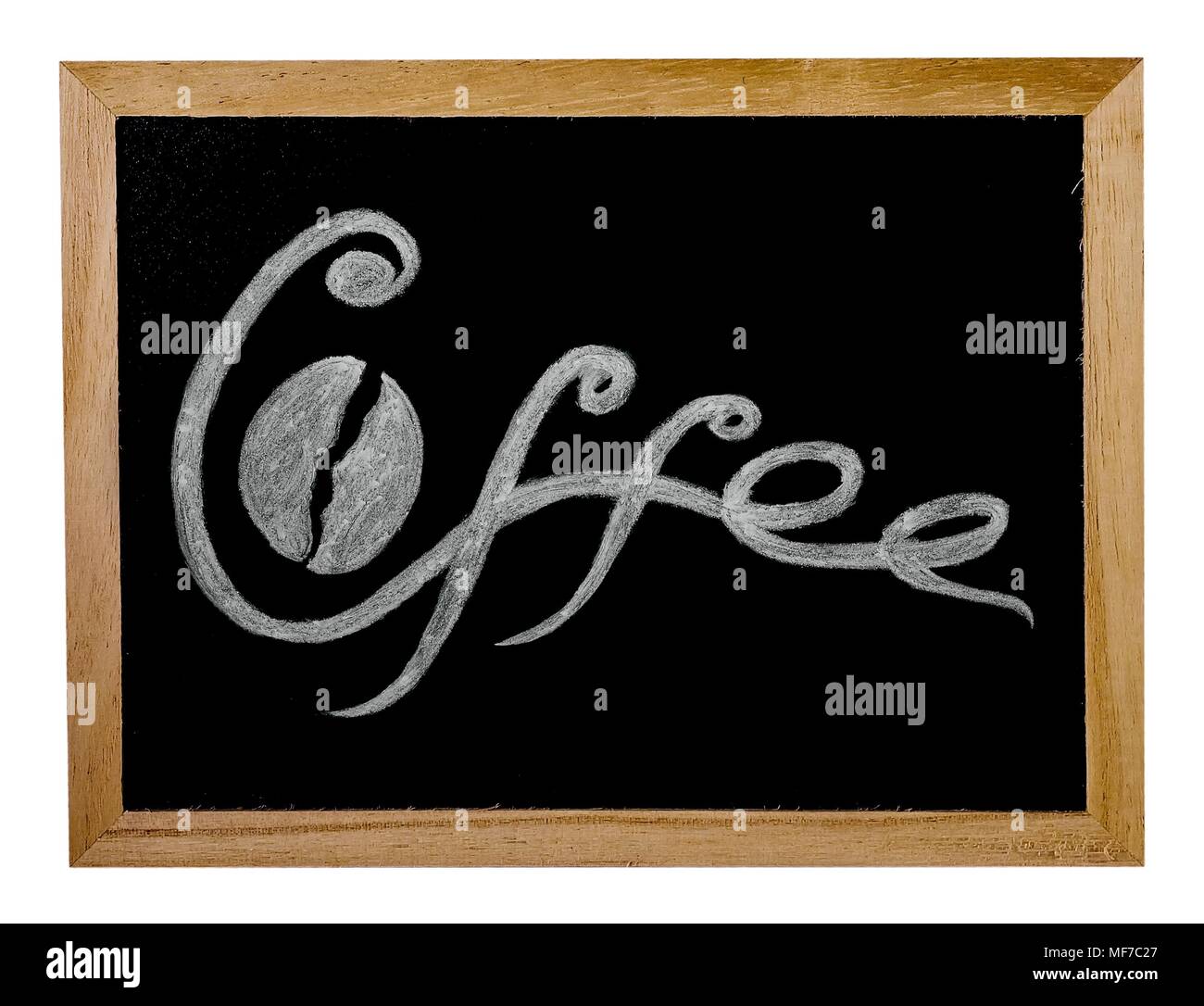 Hand Drawn Lettering Inscription Coffee and Bean on Wooden Frame with ...