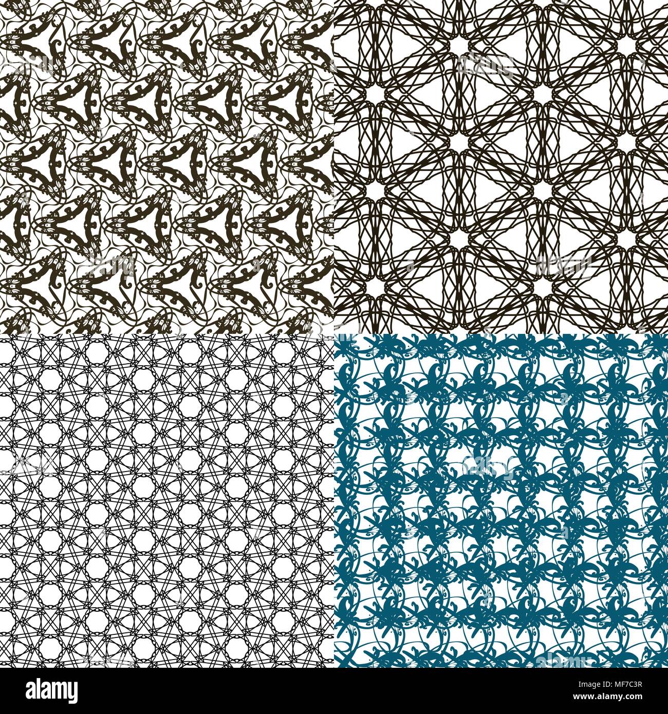 Set of 4 monochrome elegant patterns.Vector ornaments. May be used as ...