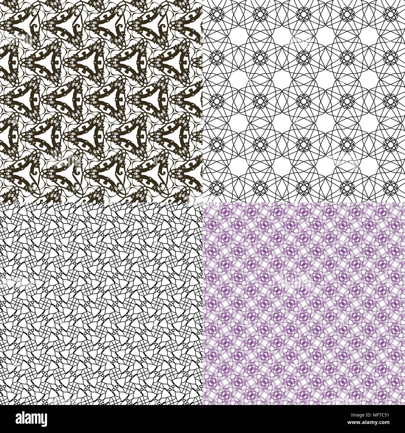 Set of 4 monochrome elegant patterns.Vector ornaments. May be used as ...