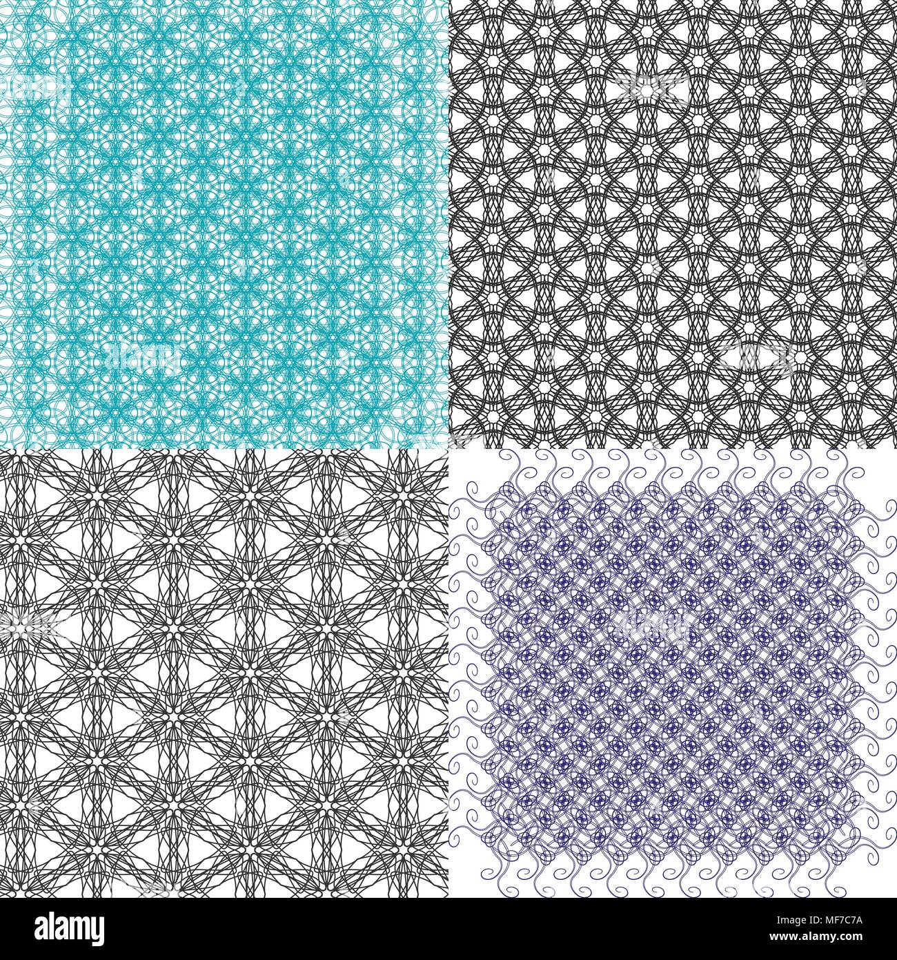 Set of 4 monochrome elegant patterns.Vector ornaments. May be used as ...