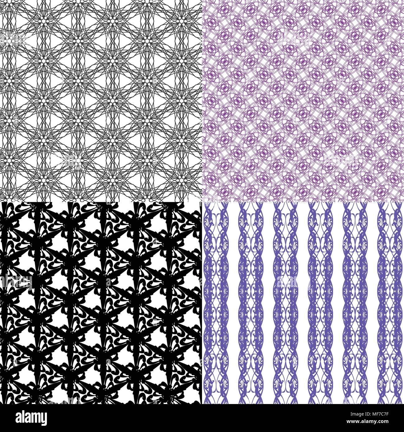 Set of 4 monochrome elegant patterns.Vector ornaments. May be used as ...