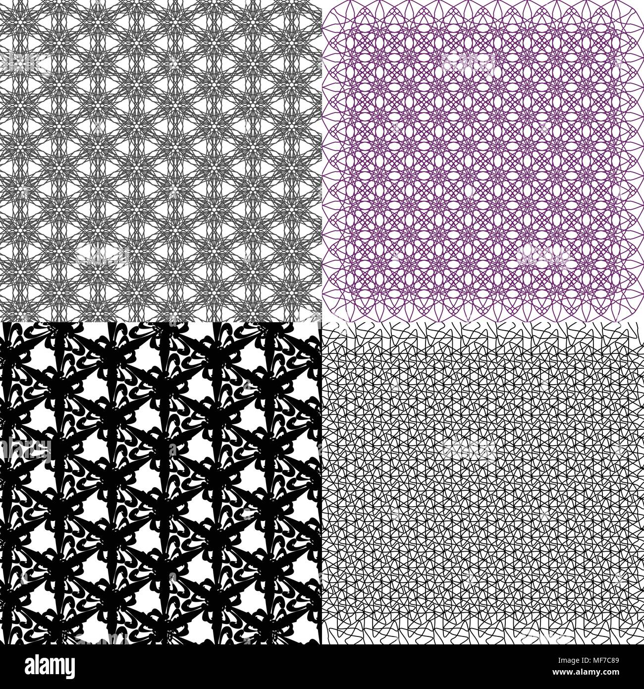 Set of 4 monochrome elegant patterns.Vector ornaments. May be used as ...