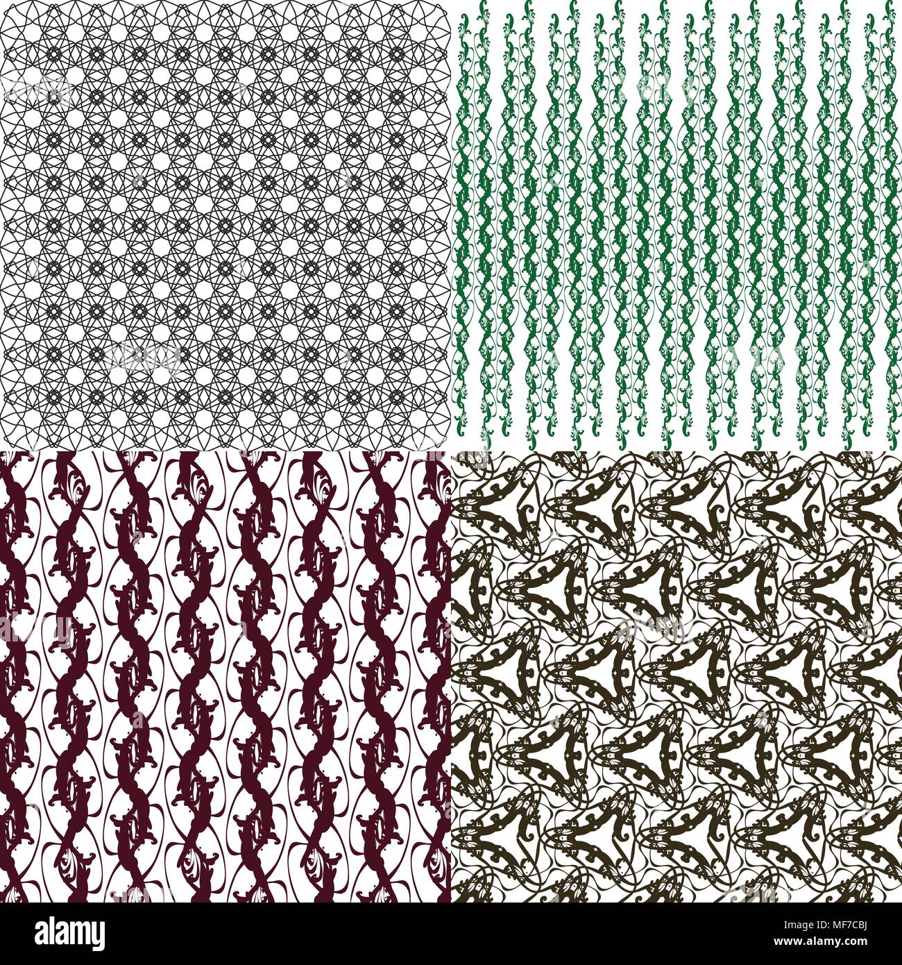 Set of 4 monochrome elegant patterns.Vector ornaments. May be used as ...