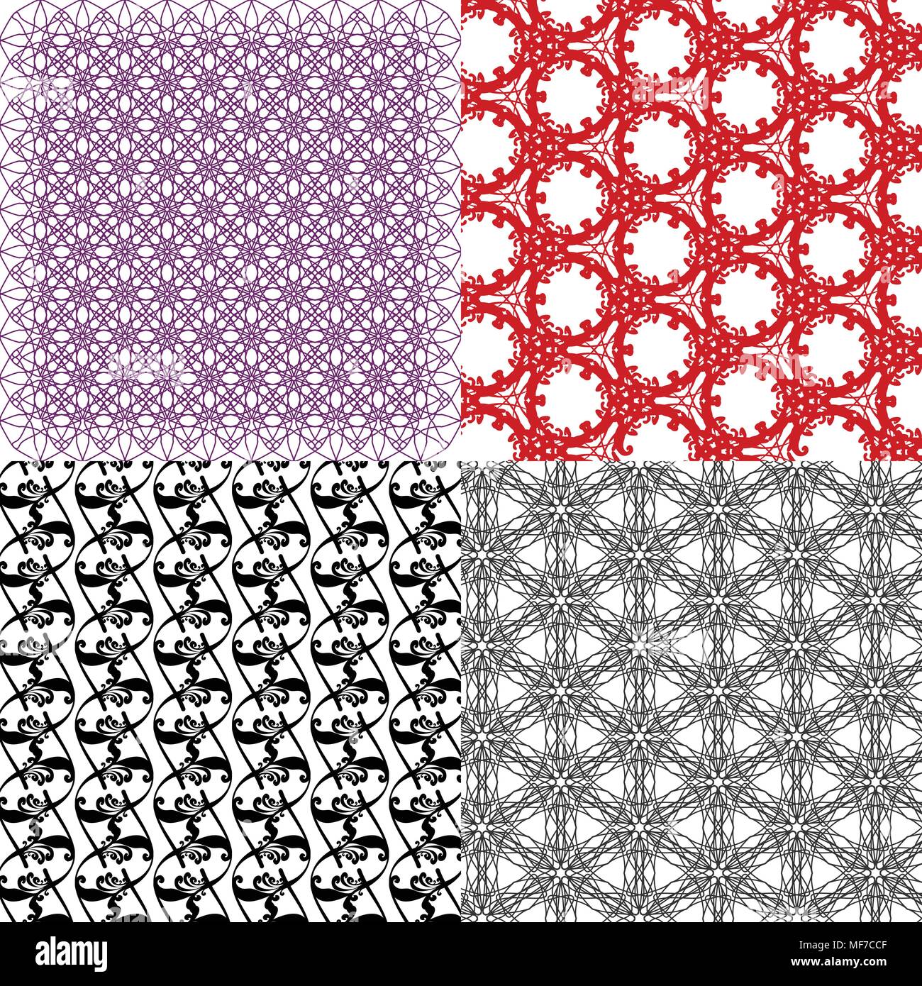 Set of 4 monochrome elegant patterns.Vector ornaments. May be used as ...