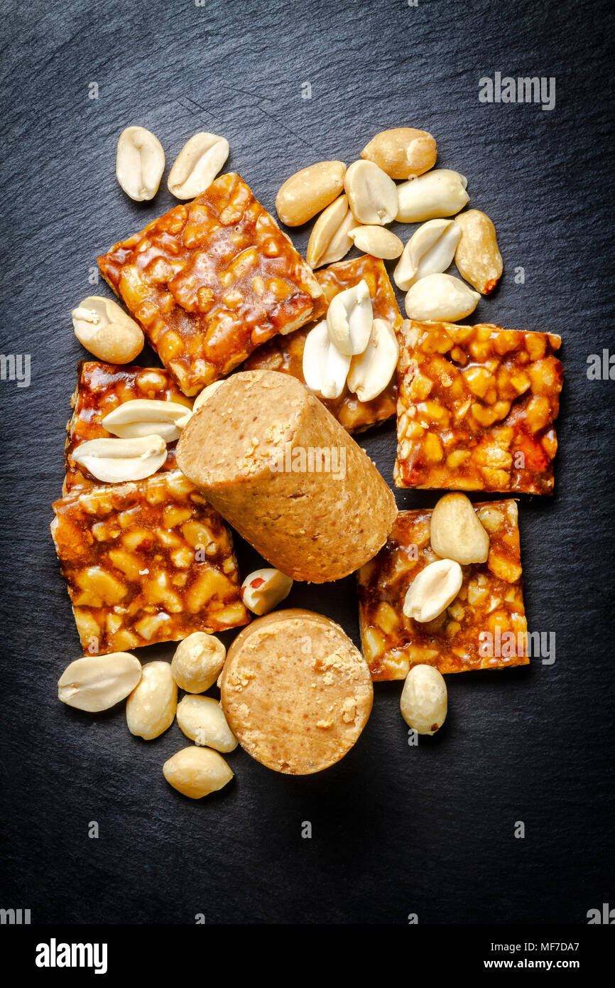 Pe de moleque (a kind of peanut brittle) and pacoca, traditional ...