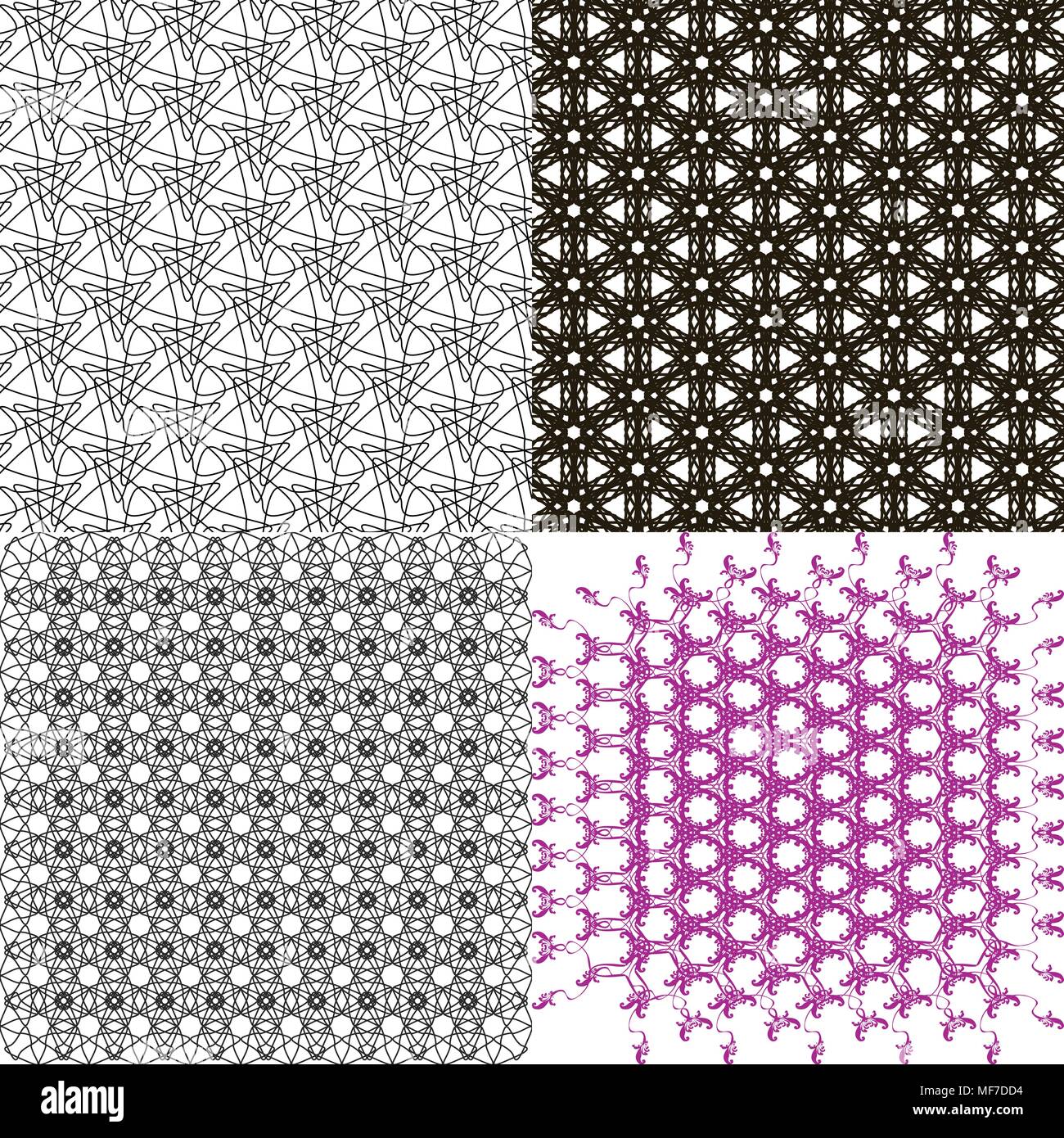 4 Geometric patterns, tiling. Set of vector abstract vintage ...
