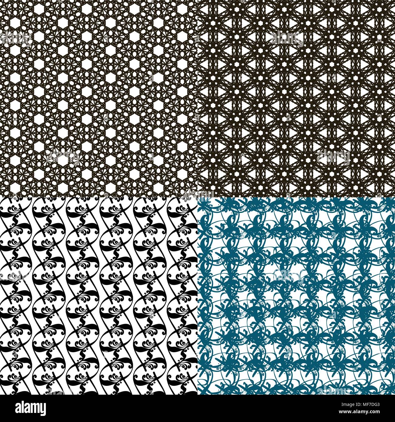 4 Geometric patterns, tiling. Set of vector abstract vintage ...