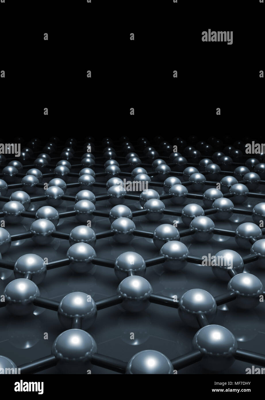 Graphene layer molecular model, hexagonal lattice of carbon atoms in ...
