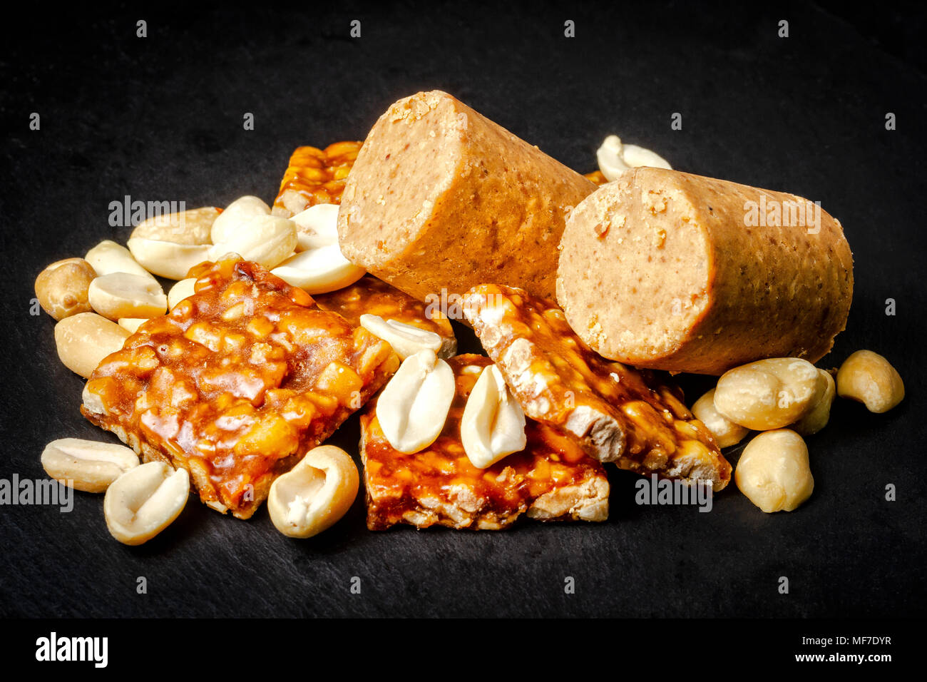 Pe de moleque (a kind of peanut brittle) and pacoca, traditional ...
