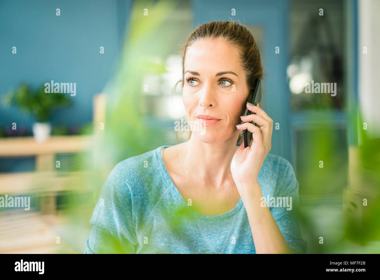 Woman home talking on hi-res stock photography and images - Alamy