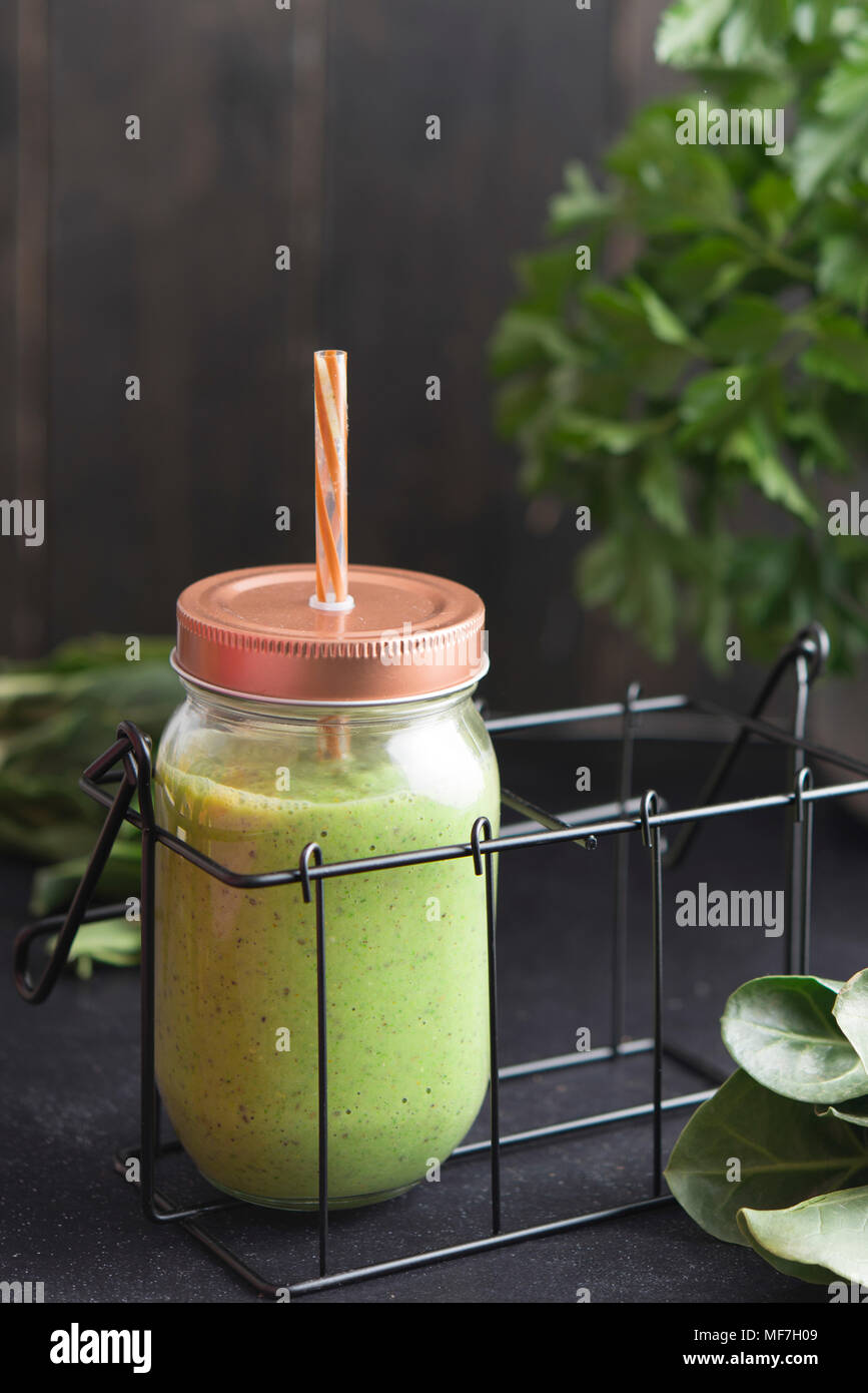 Glass of vegetable smoothie Stock Photo - Alamy