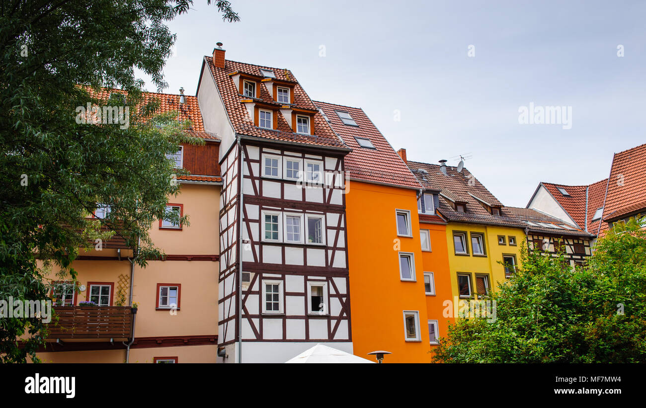 Typical different coloured houses of Erfurt, Germany. Erfurt is the ...