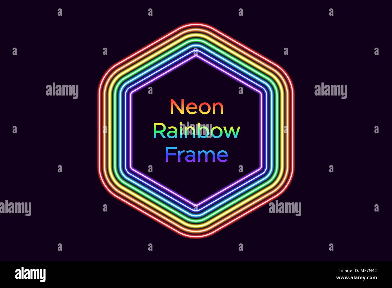 Neon hexagon frame in rainbow color. Vector template of rainbow neon ...