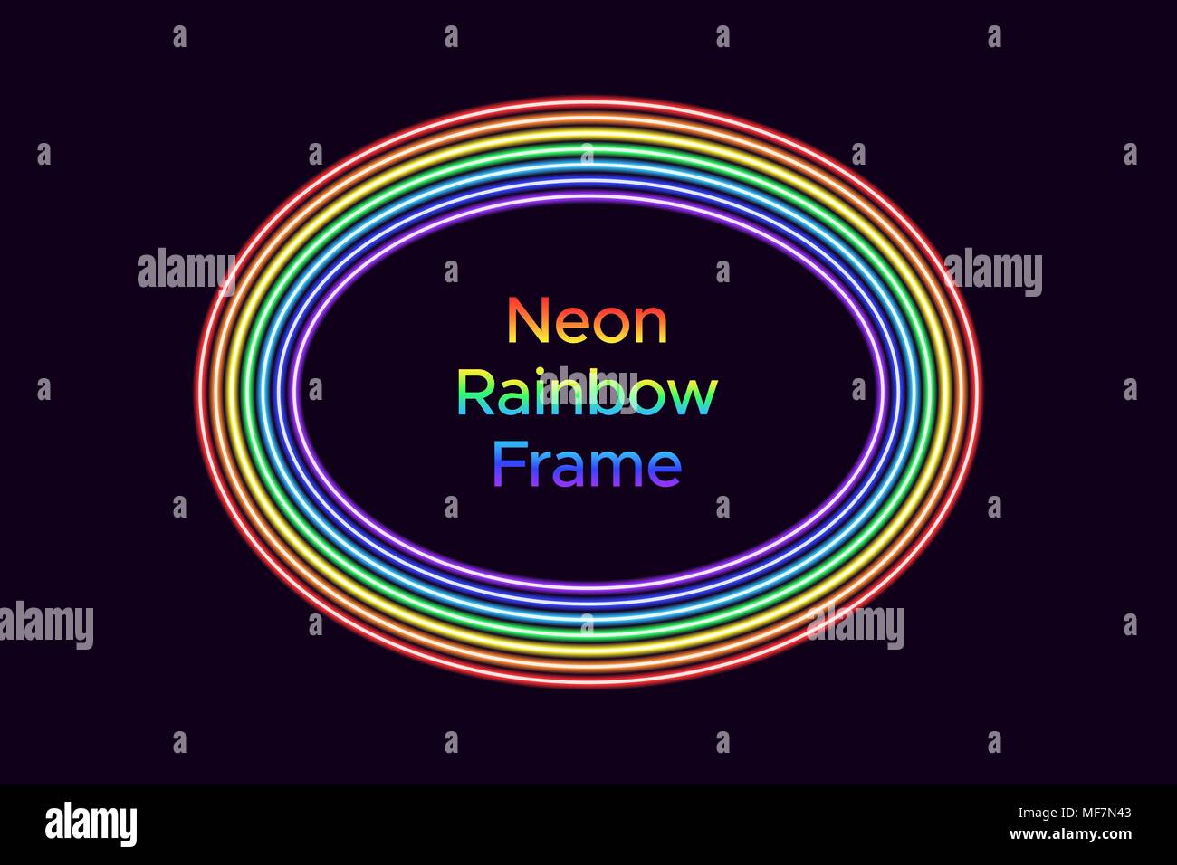 Neon oval frame in rainbow color. Vector template of rainbow neon frame ...