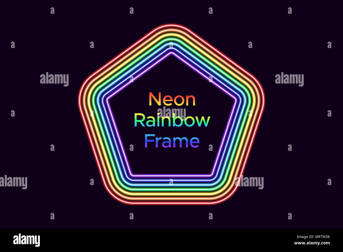 Neon pentagon frame in rainbow color. Vector template of rainbow neon ...