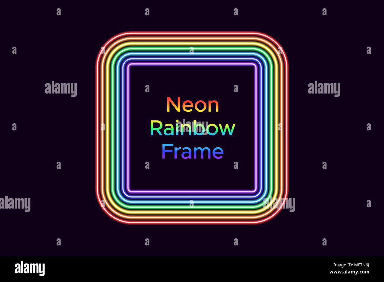 Neon square frame in rainbow color. Vector template of rainbow neon ...