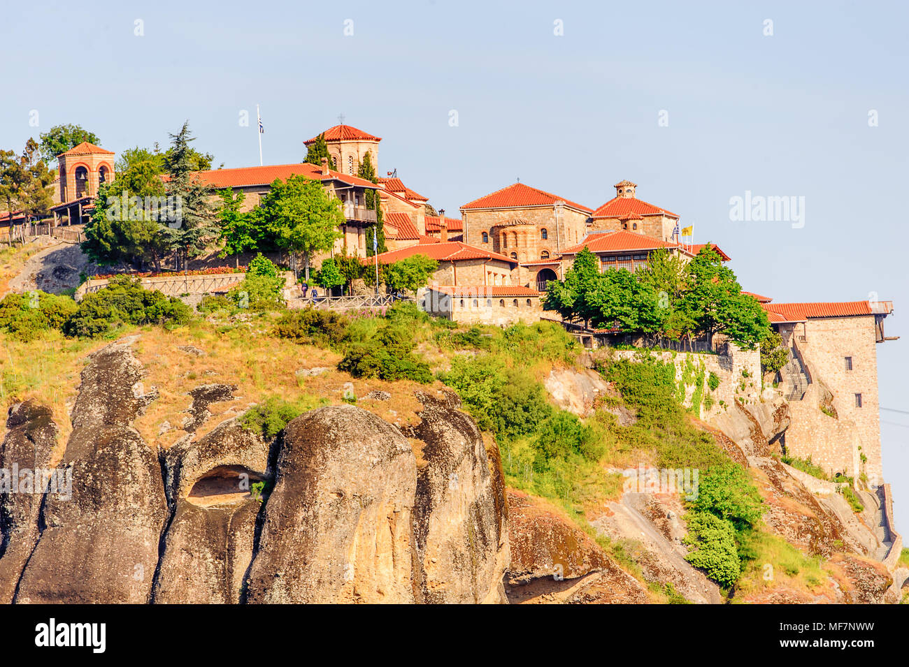 Monastery complex in Meteora mountains, Thessaly, Greece. UNESCO World ...