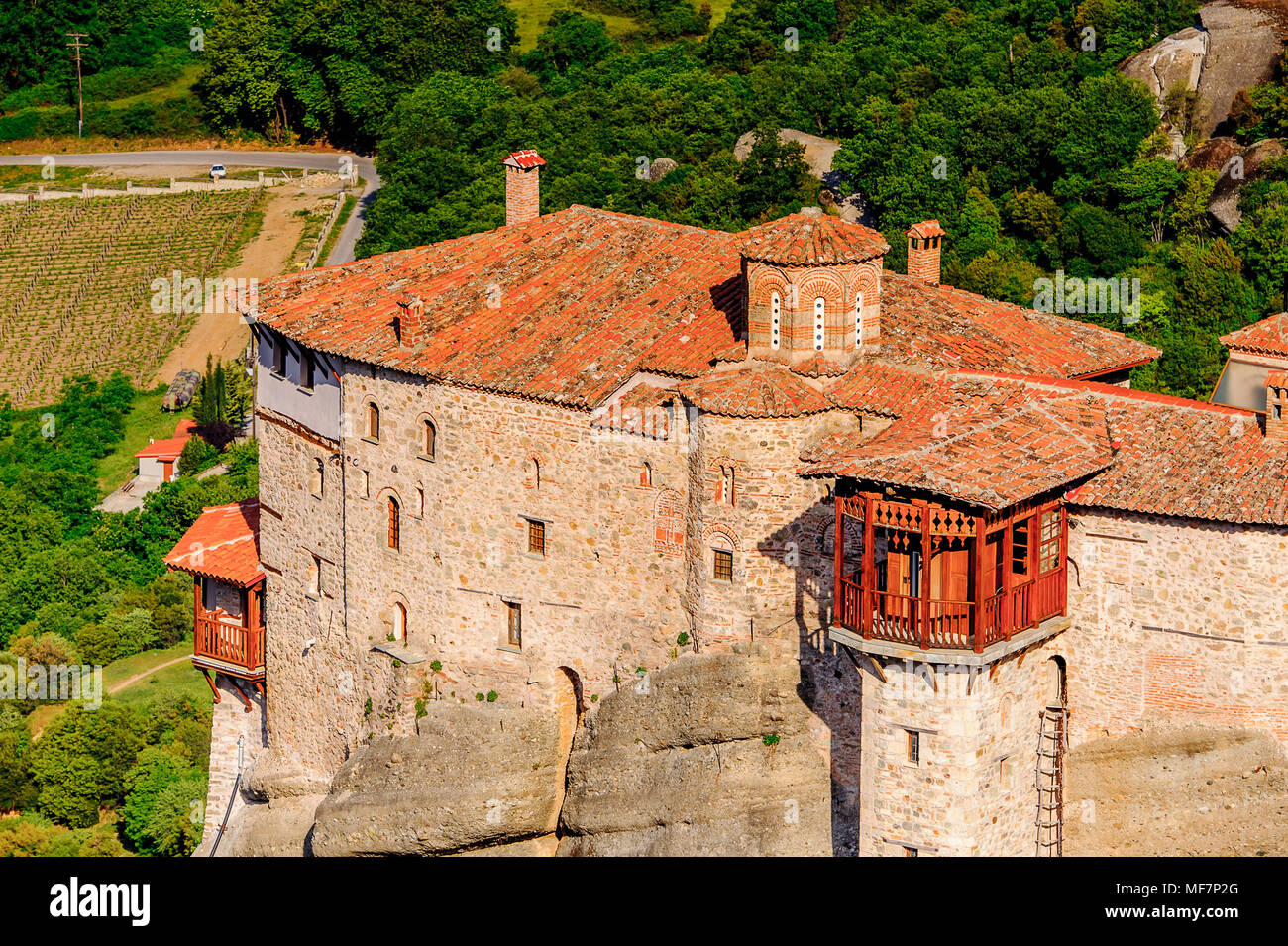 Monastery complex in Meteora mountains, Thessaly, Greece. UNESCO World ...