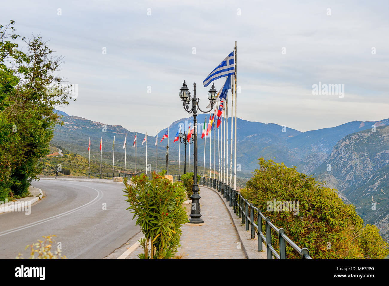 Diffent countries flags in Delphi, Greece Stock Photo - Alamy